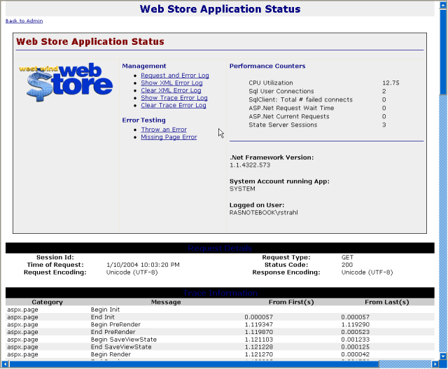 Application Status Viewer - West Wind Web Store .NET