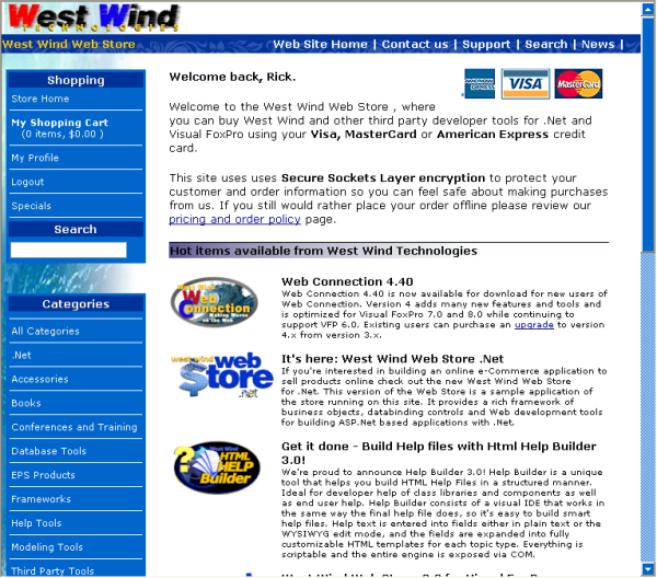 The Home Page - Default.aspx - West Wind Web Store .NET