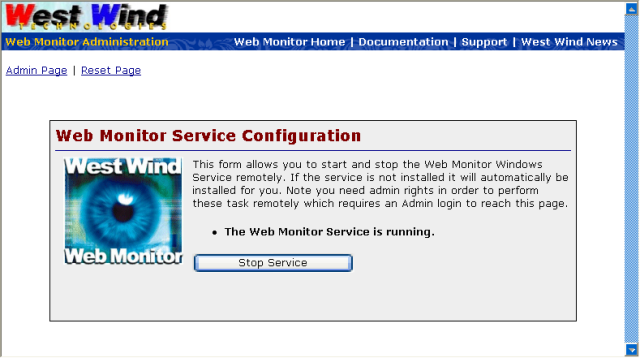 Web Monitor Service Administration - West Wind Web Monitor