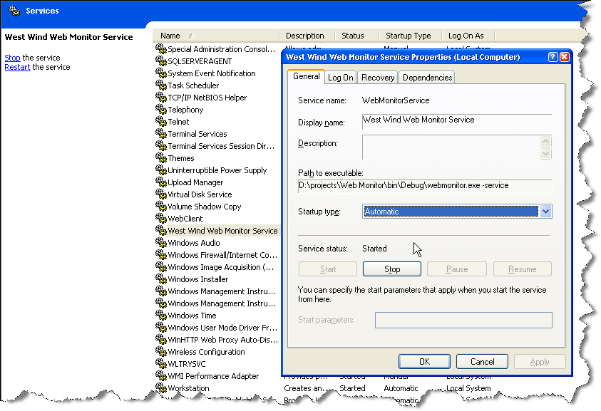 Web Monitor Startup Modes - West Wind Web Monitor