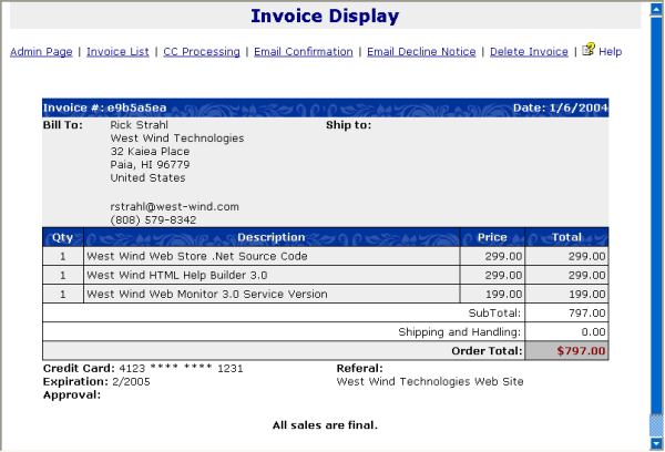 Invoice Editor - West Wind Web Store .NET