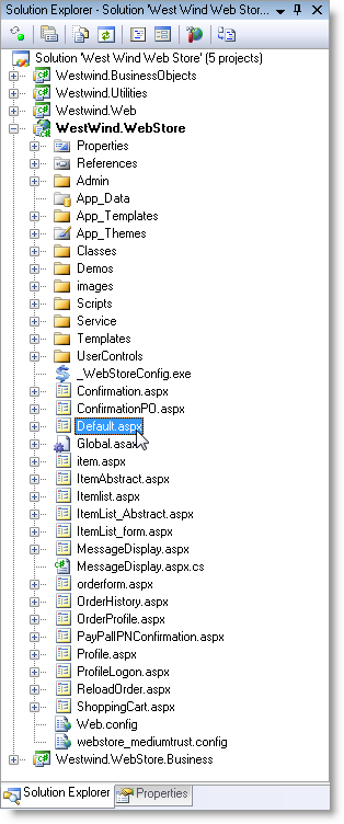 Opening the West Wind Web Store Solution - West Wind Web Store .NET